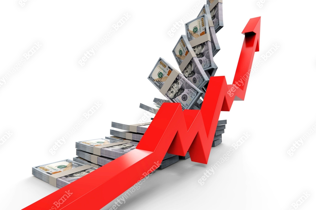 Dollar stacks and Red Arrow Moving Up Over Graph Background stock photo ... Dollar stacks and Red Arrow Moving Up Over Graph Background stock photo ...