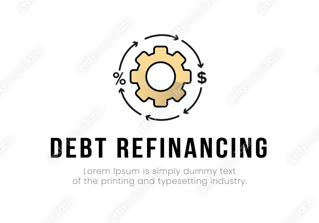 Finance. Debt refinancing. Gear logo, inside a circle of arrows ... Finance. Debt refinancing. Gear logo, inside a circle of arrows ...