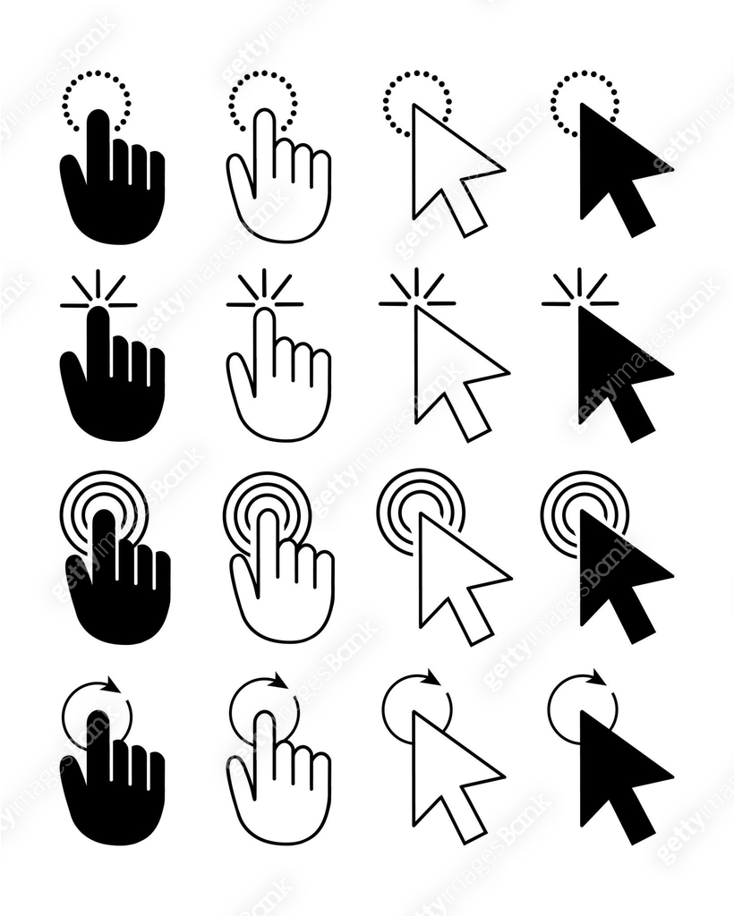 Set Of Computer Mouse Cursor Pointers Mouse Cursor Click Icons Pointer Cursor Arrow And Hand