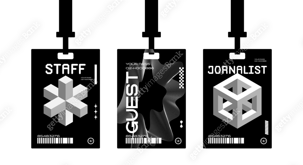 Plastic badges id card badges in a futuristic style. Journalist, guest ... Plastic badges id card badges in a futuristic style. Journalist, guest ...