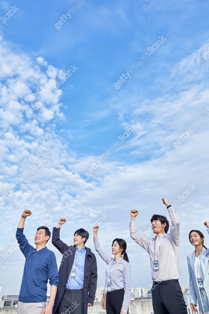 팀워크 협력 협력 비즈니스 비즈니스맨 비즈니스우먼 결의 컨셉 자신감 파이팅 흔들기 만세 이미지