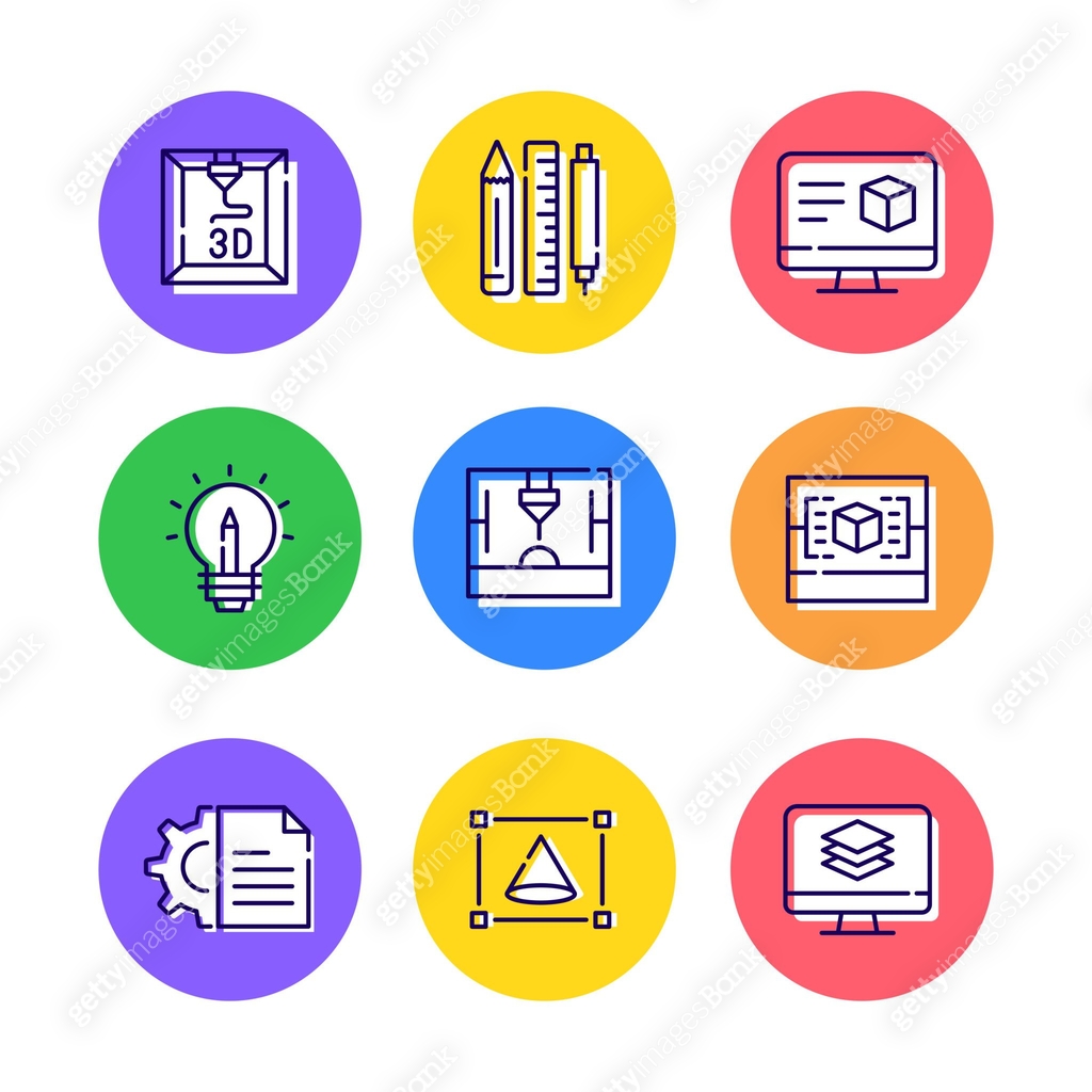 Set Of 3d Printing Technology Related Line Icons Outline Symbol