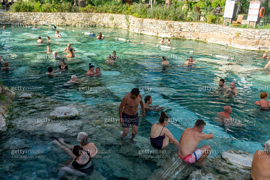 Pamukkale, Denizli - Turkey: September 24, 2024: Ancient pool ... Pamukkale, Denizli - Turkey: September 24, 2024: Ancient pool ...