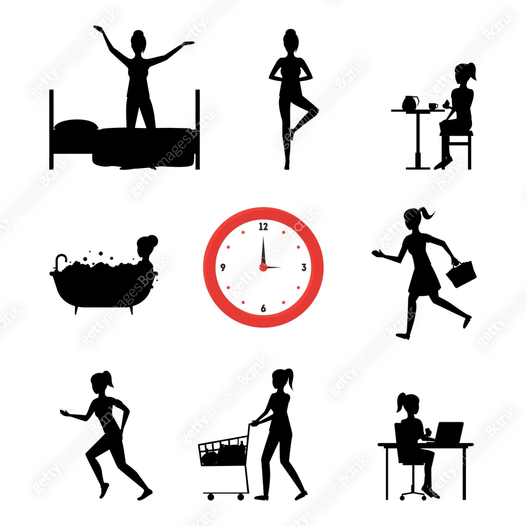 Cartoon Silhouette Black Daily Routine Character Woman. Vector 이미지 ... Cartoon Silhouette Black Daily Routine Character Woman. Vector 이미지 ...
