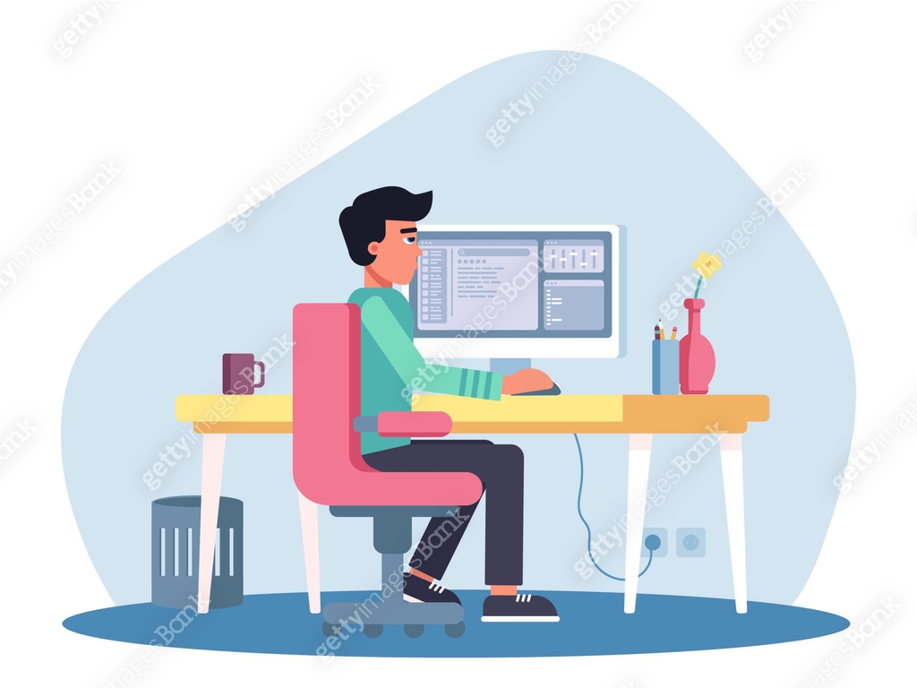 Sysadmine Computer Programmer Working At Computer 이미지 1203990866 일러스트 무료 일러스트 게티이미지뱅크