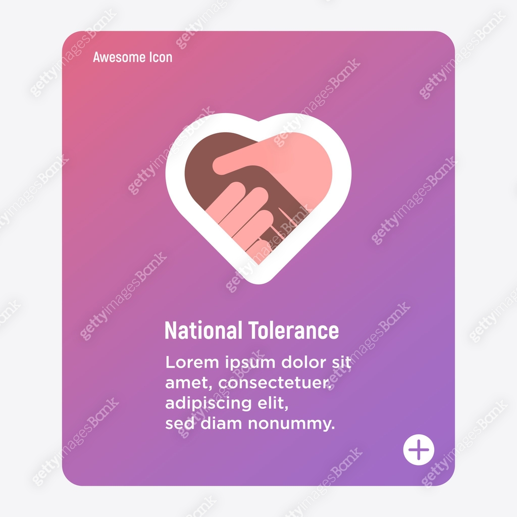 National tolerance flat icon. Handshake in heart shape. Multicultural ... National tolerance flat icon. Handshake in heart shape. Multicultural ...