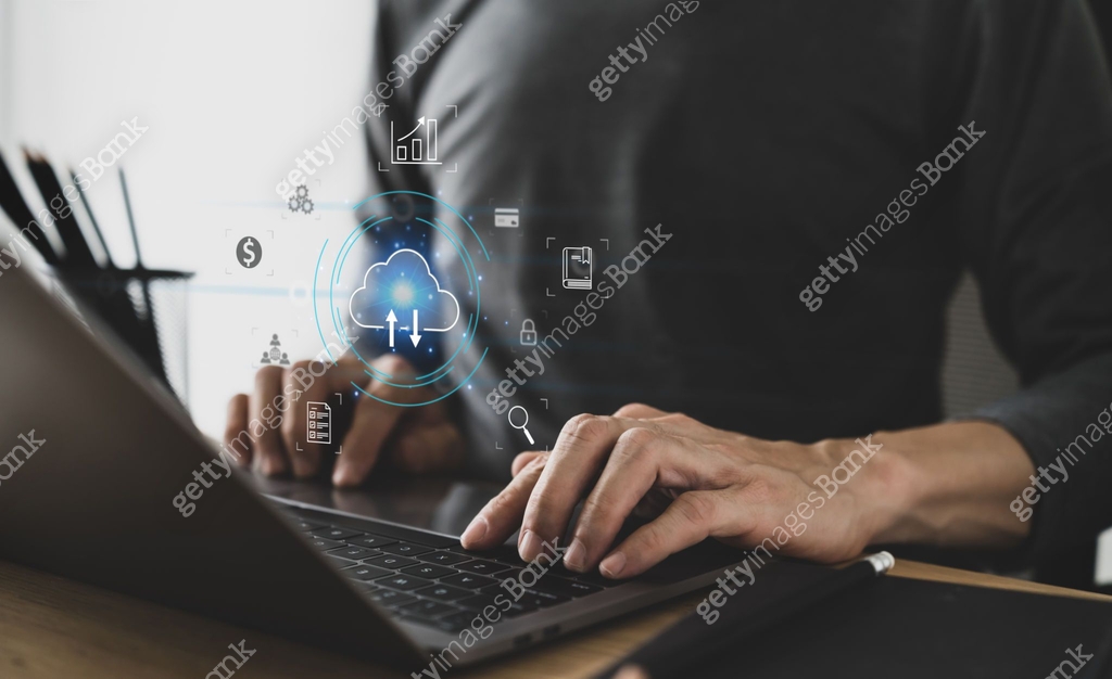 Man Using Cloud Technology System With Business Information Networking